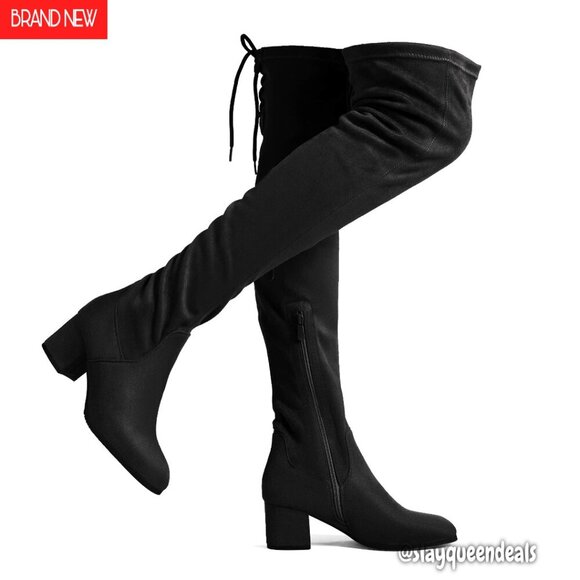 Shoes | Womens Overtheknee Thigh High Boots Chunky Heel Stretch Suede ...